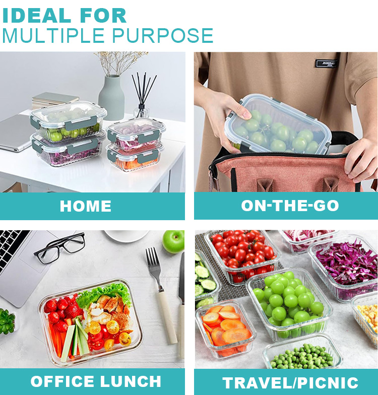 NEW Wave Design Glass Food Storage Containers with Removable Lids Meal ...